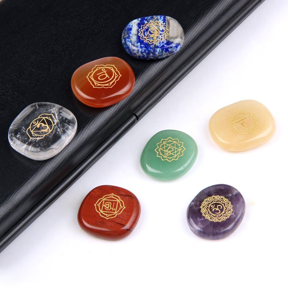 Chakra Stones-Reiki Healing Crystal With Engraved Chakra Symbols Holis ...
